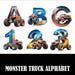 Monster Truck Alphabet Font Clipart Png Download Sublimation Template ...