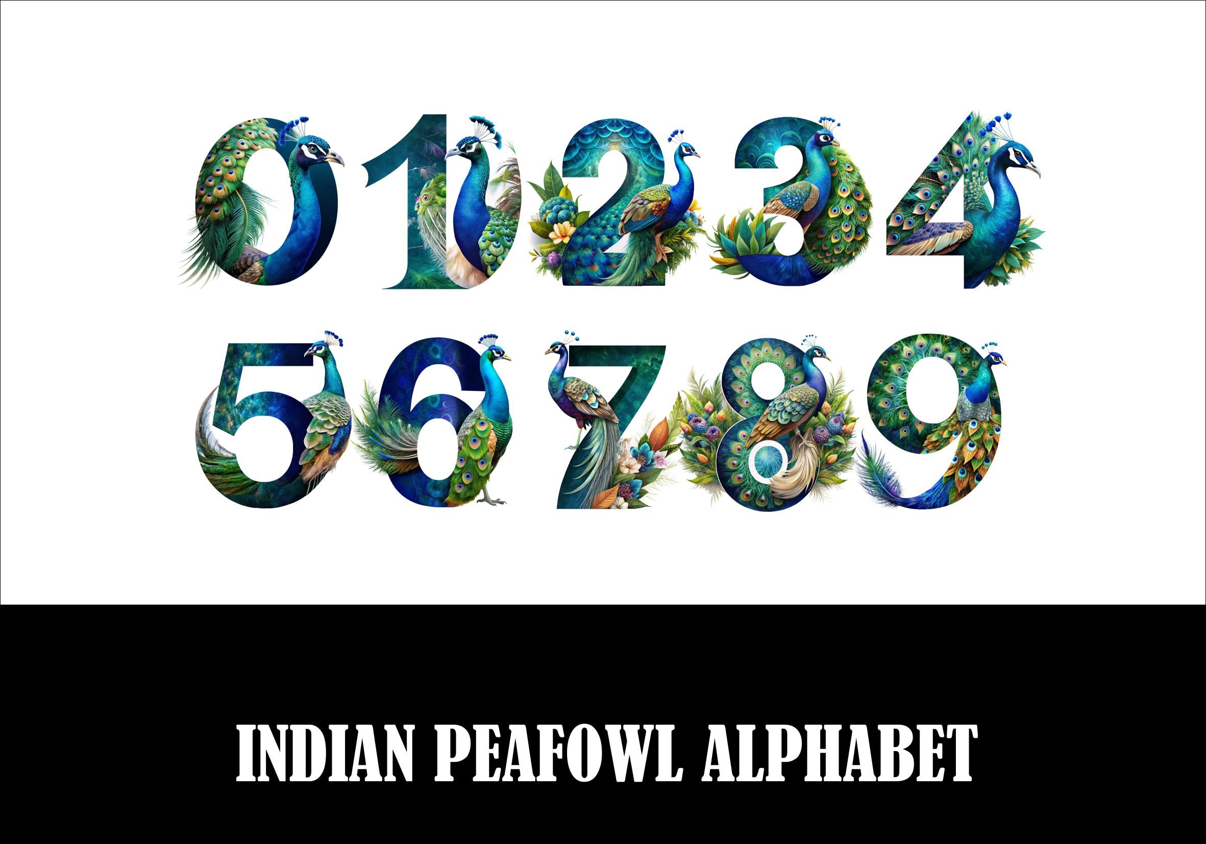Peacock Alphabet Clipart, Indian Peafowl Font (PNG Download) - Etsy