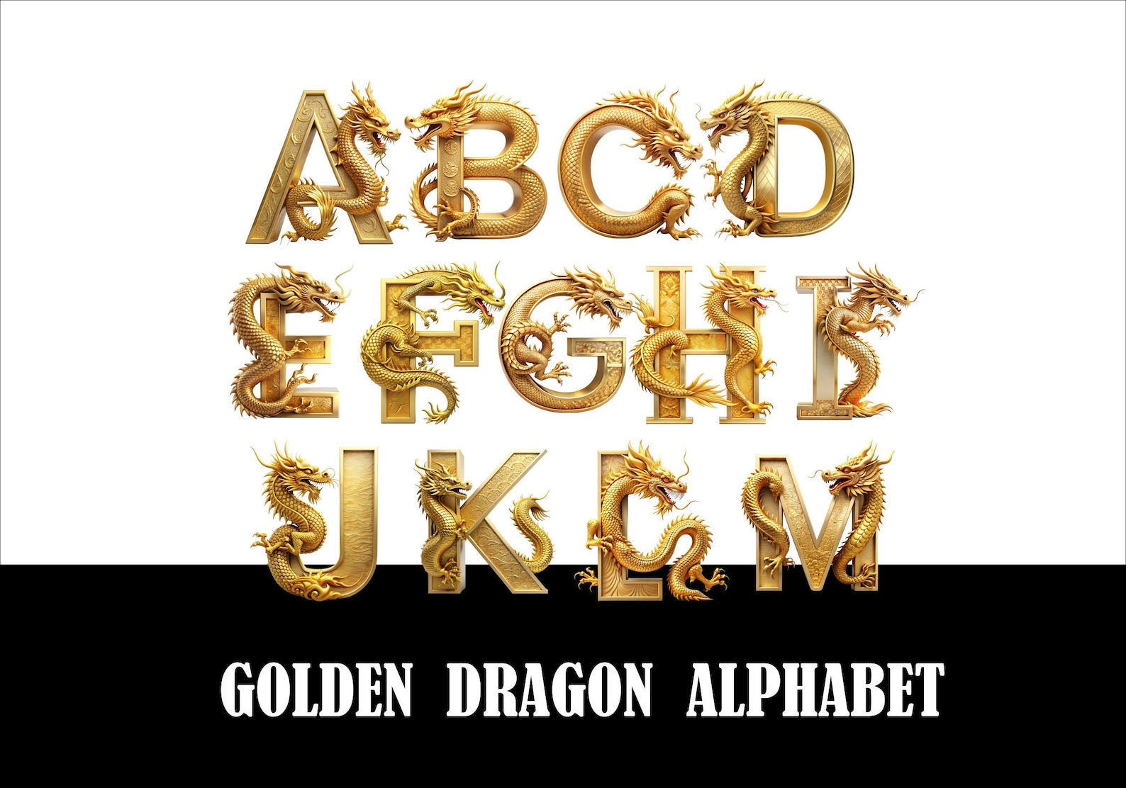 GOLDEN DRAGON Alphabet Font Clipart Png Download Sublimation Template ...