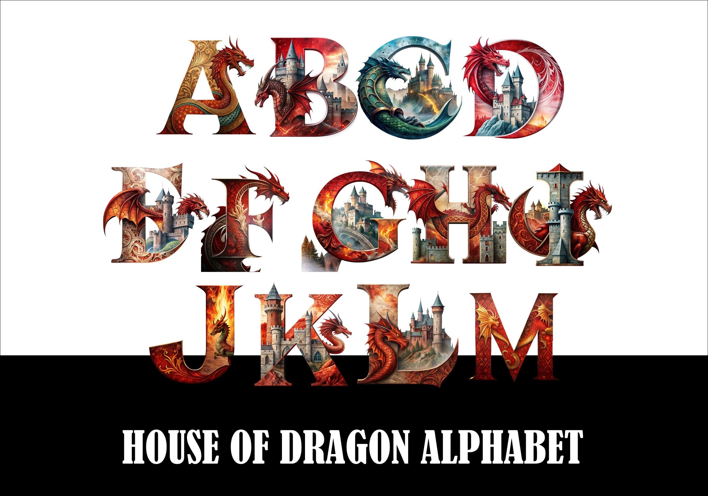FLAME DRAGON Alphabet Font Clipart Png Download Sublimation Template ...