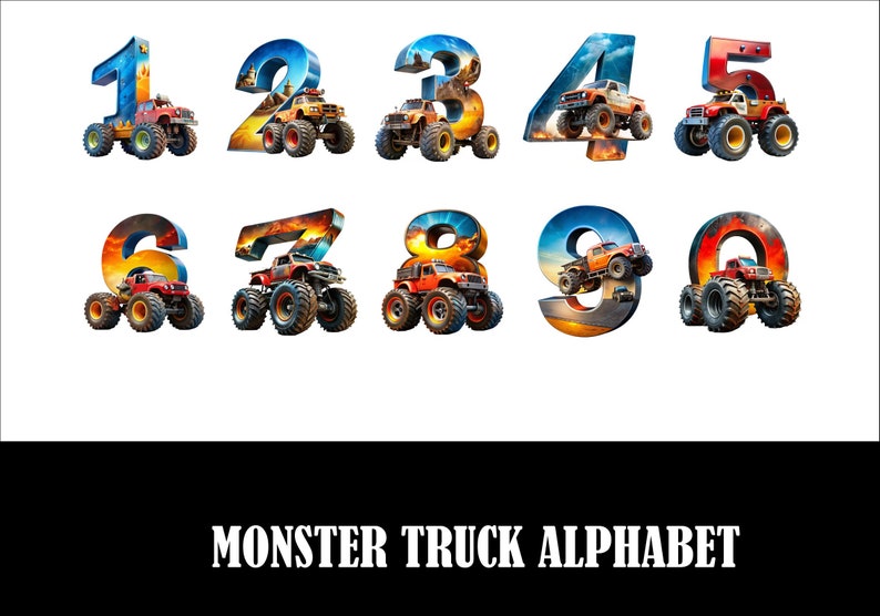 Monster Truck Alphabet Font Clipart Png Download Sublimation Template ...