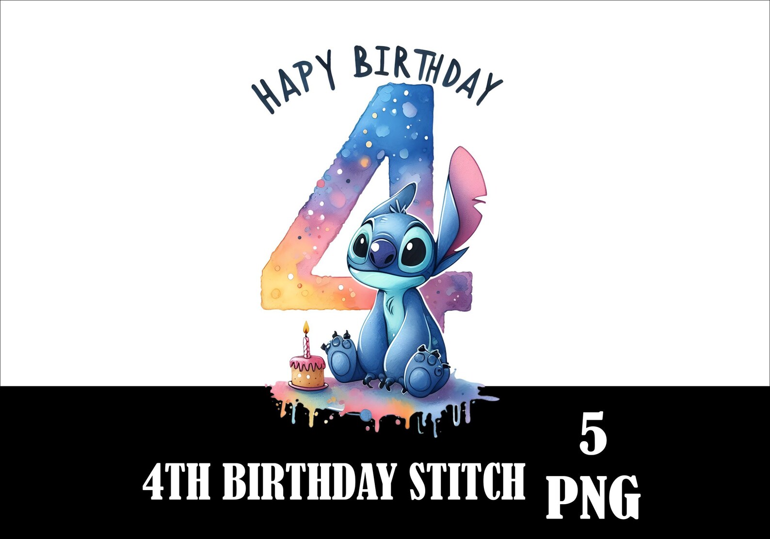 4th Birthday Stitch Four Number Stitch Shaped Clipart Png Download ...