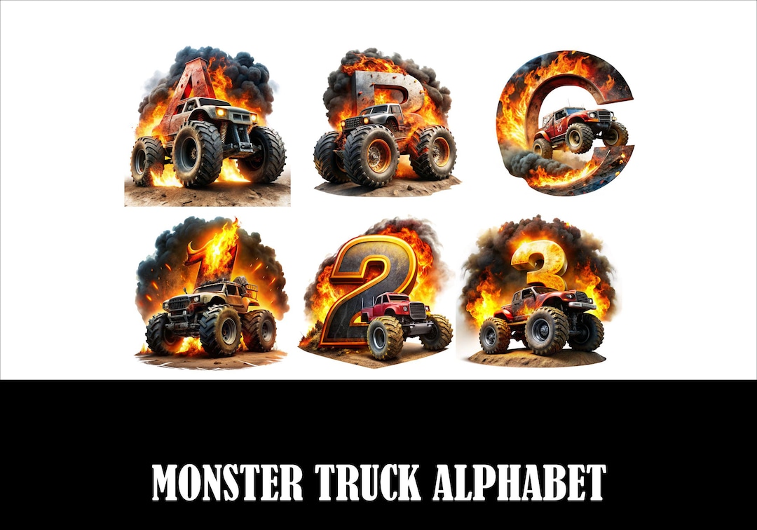 Monster Truck Alphabet Font Clipart Png Download Sublimation Template ...