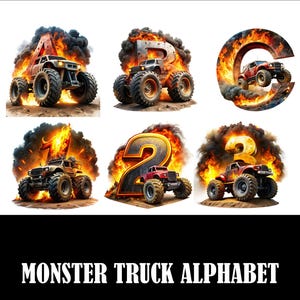 Monster Truck Alphabet Font Clipart Png Download Sublimation Template ...
