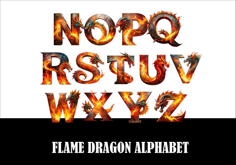FLAME DRAGON Alphabet Font Clipart Png Download Sublimation Template ...
