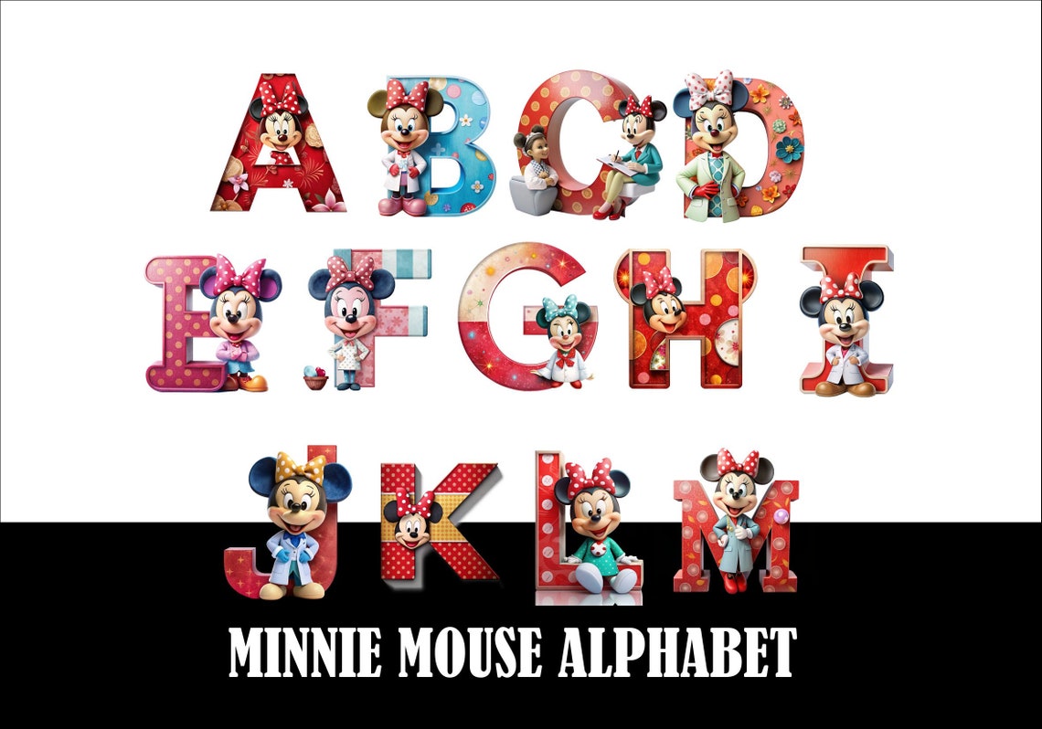 Minnie Mouse Alphabet Clipart PNG, T-shirt Design (digital Download) - Etsy