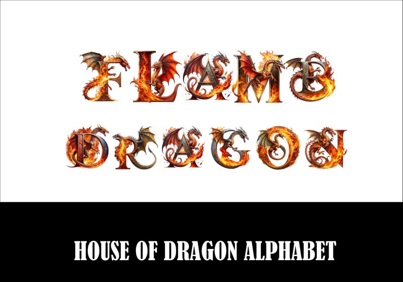 FLAME DRAGON Alphabet Font Clipart Png Download Sublimation Template ...