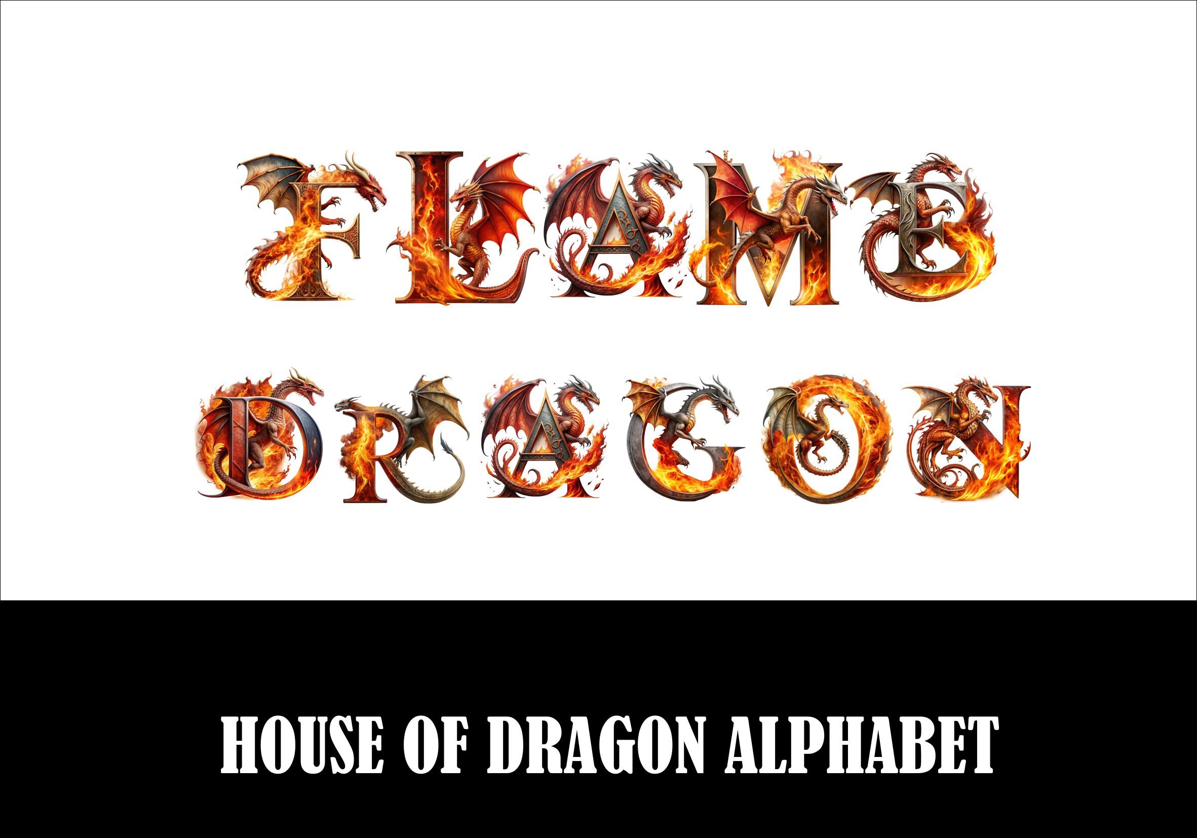FLAME DRAGON Alphabet Font Clipart Png Download Sublimation Template ...