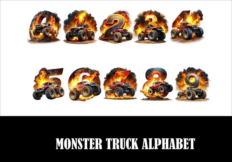 Monster Truck Alphabet Font Clipart Png Download Sublimation Template ...
