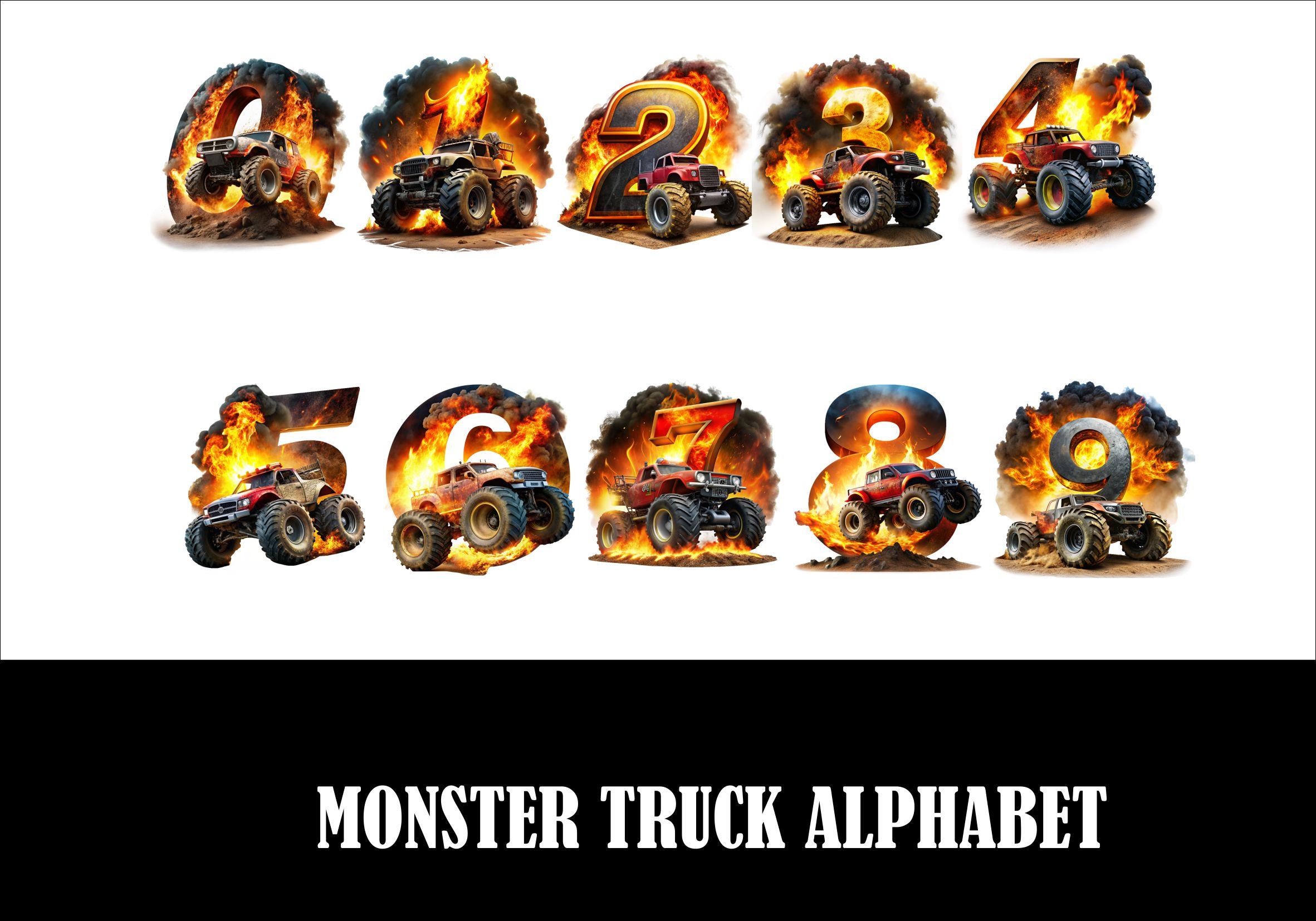 Monster Truck Alphabet Font Clipart Png Download Sublimation Template ...