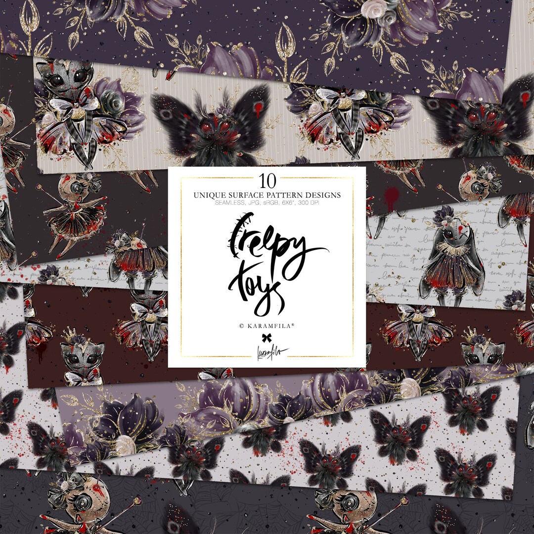Karamfilas Halloween Creepy Digital Paper Voodoo Doll Spooky Characters ...