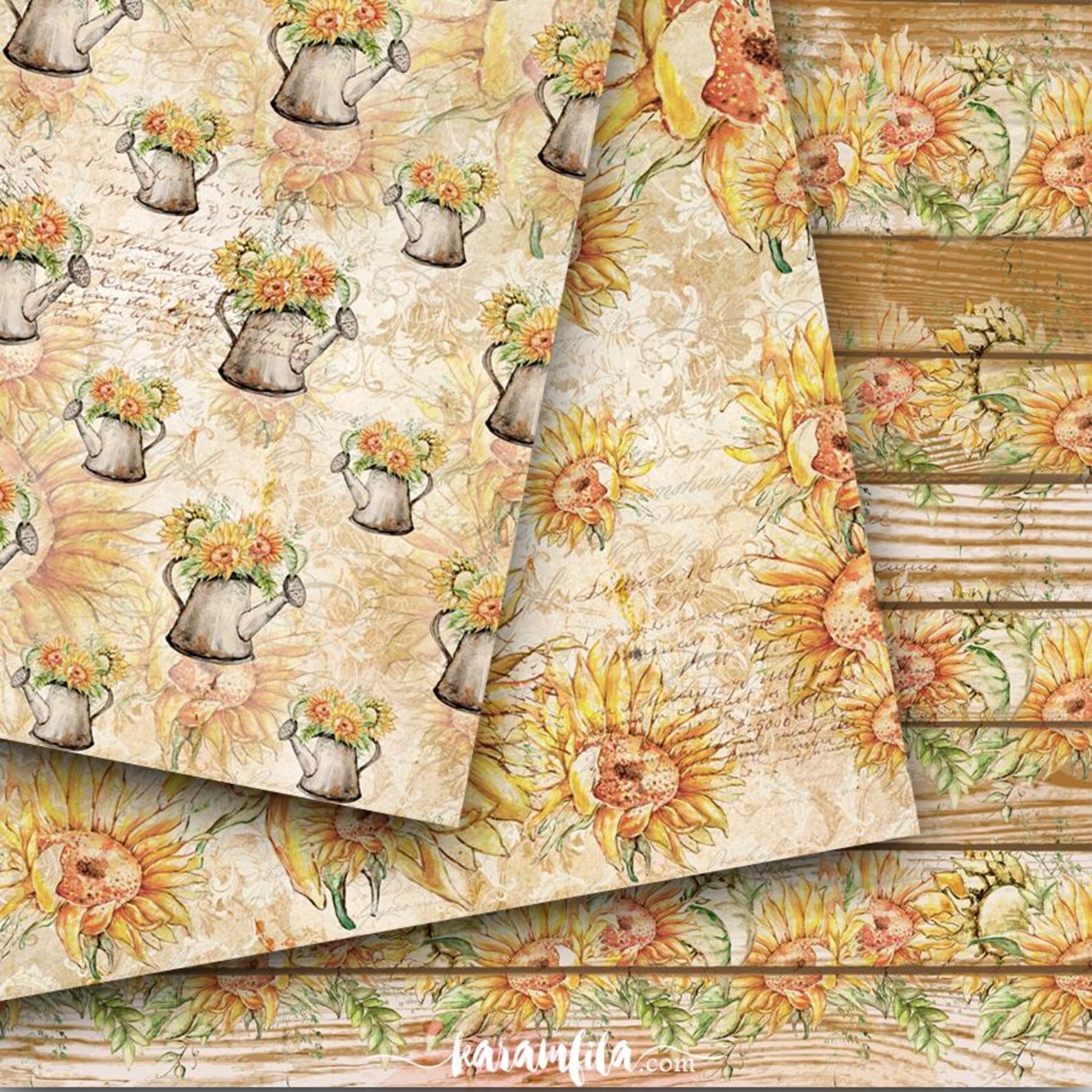 Vintage Sunflower Digital Paper Pack: Floral Seamless Patterns (digital ...