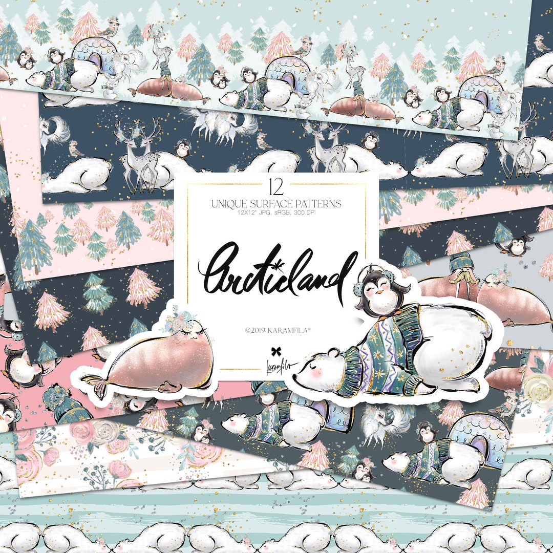 Arctic Animals Digital Paper: Winter Woodland Patterns (digital ...