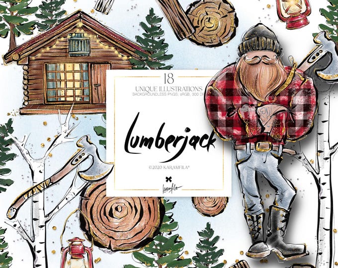 Lumberjack Clipart Logger PNG Red Plaid Graphics PNG Clipart Bundle ...