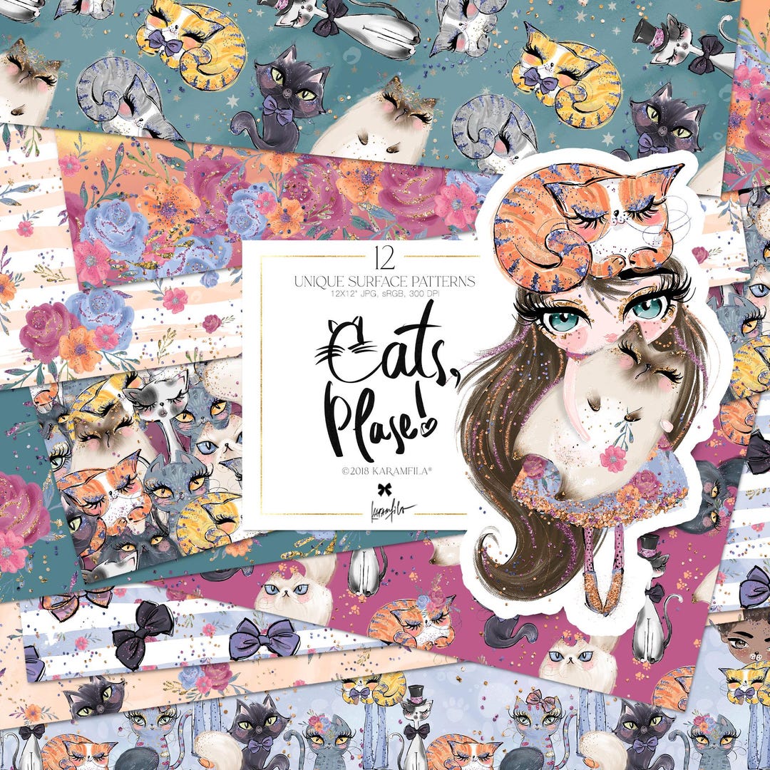 Cats Digital Paper Pack Karamfilas Cute Kittens Planner Stickers Cat ...