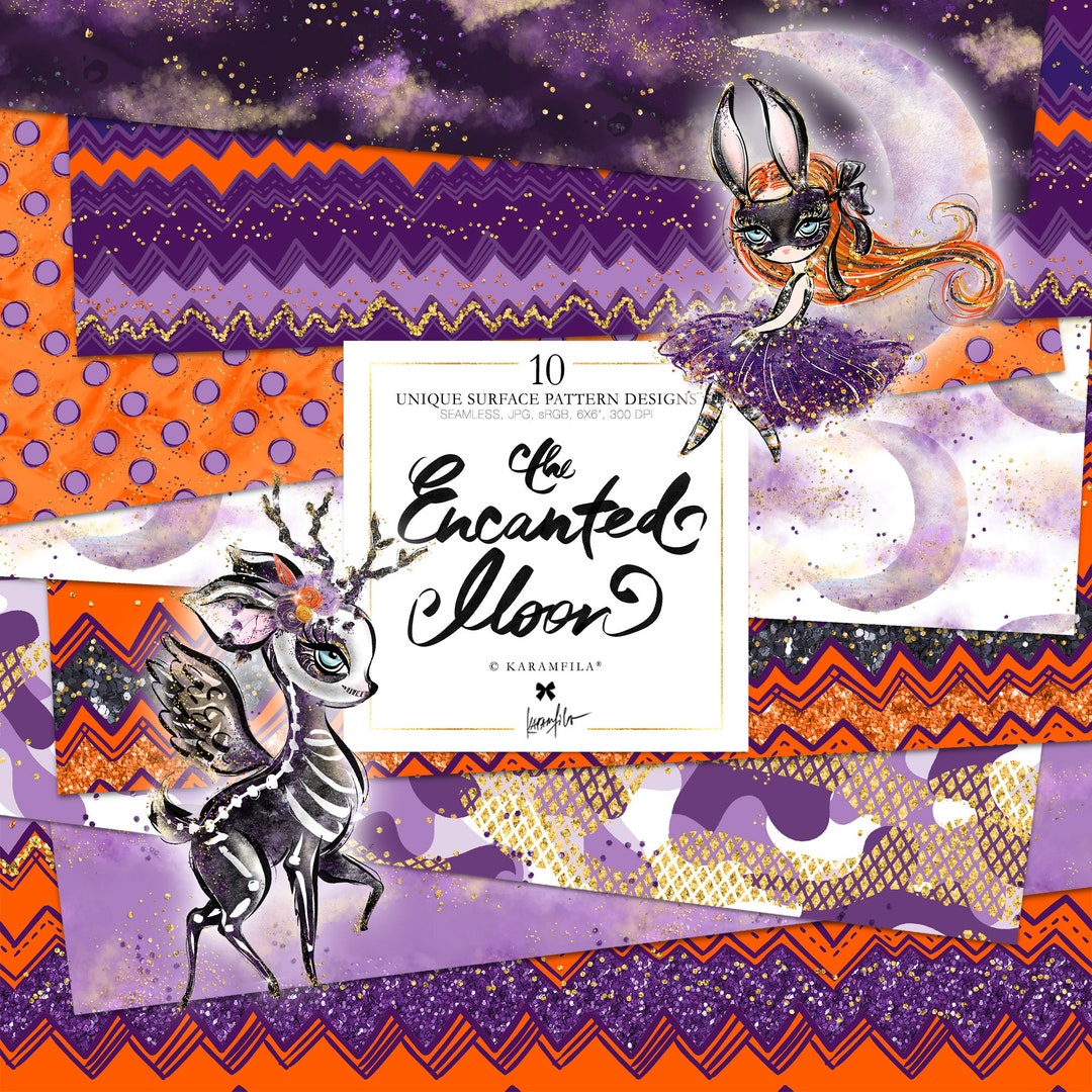Whimsical Halloween Surface Patterns: Purple Sky Digital Paper (digital ...