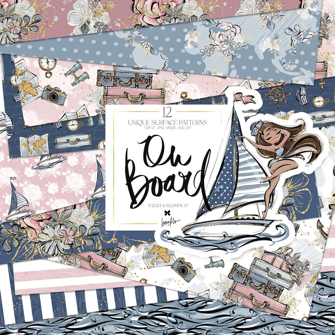 Nautical Digital Papers Pack Karamfilas Sea Trip Planner Stickers ...