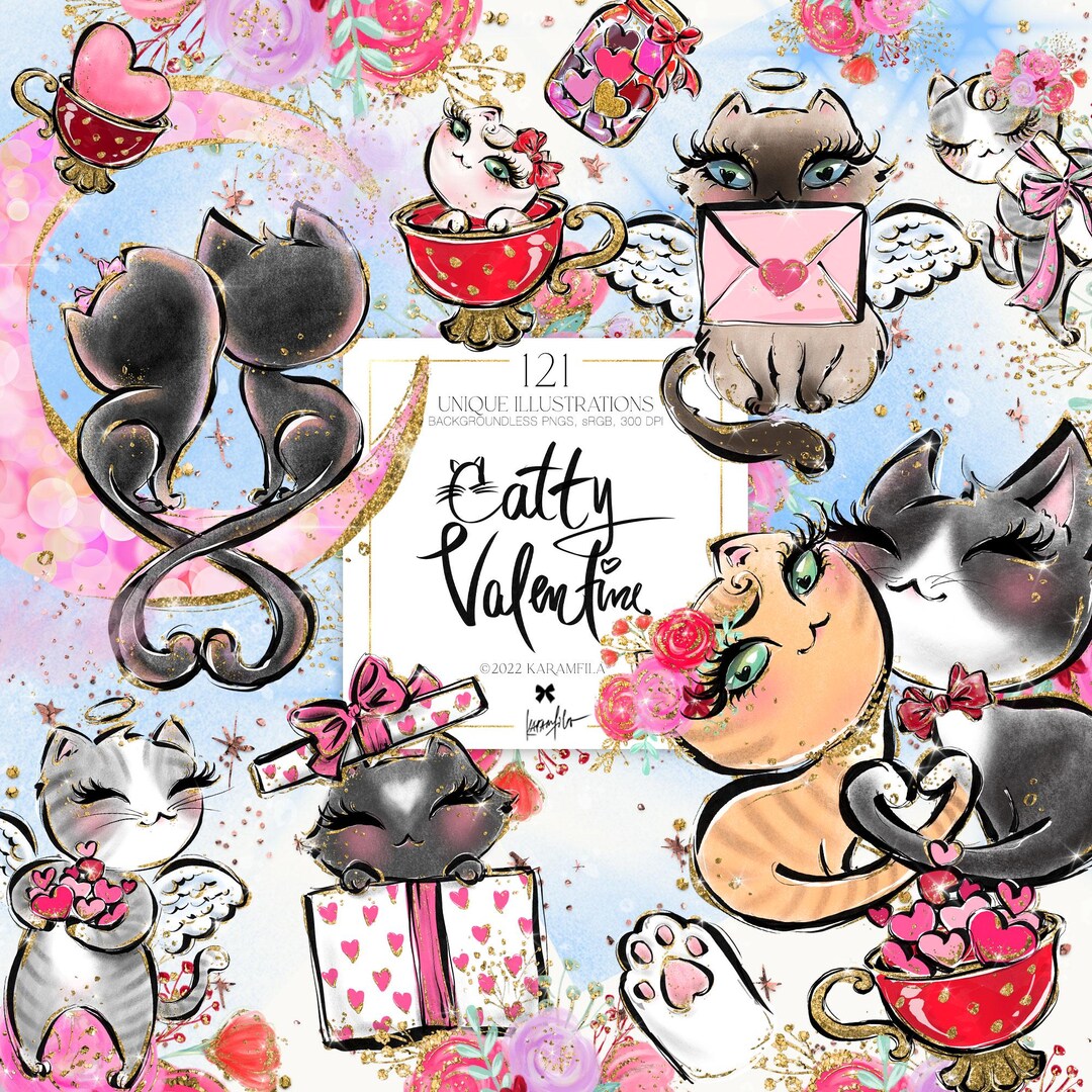 Valentine Cats Clipart Karamfilas St Valentines Day Planner Stickers ...