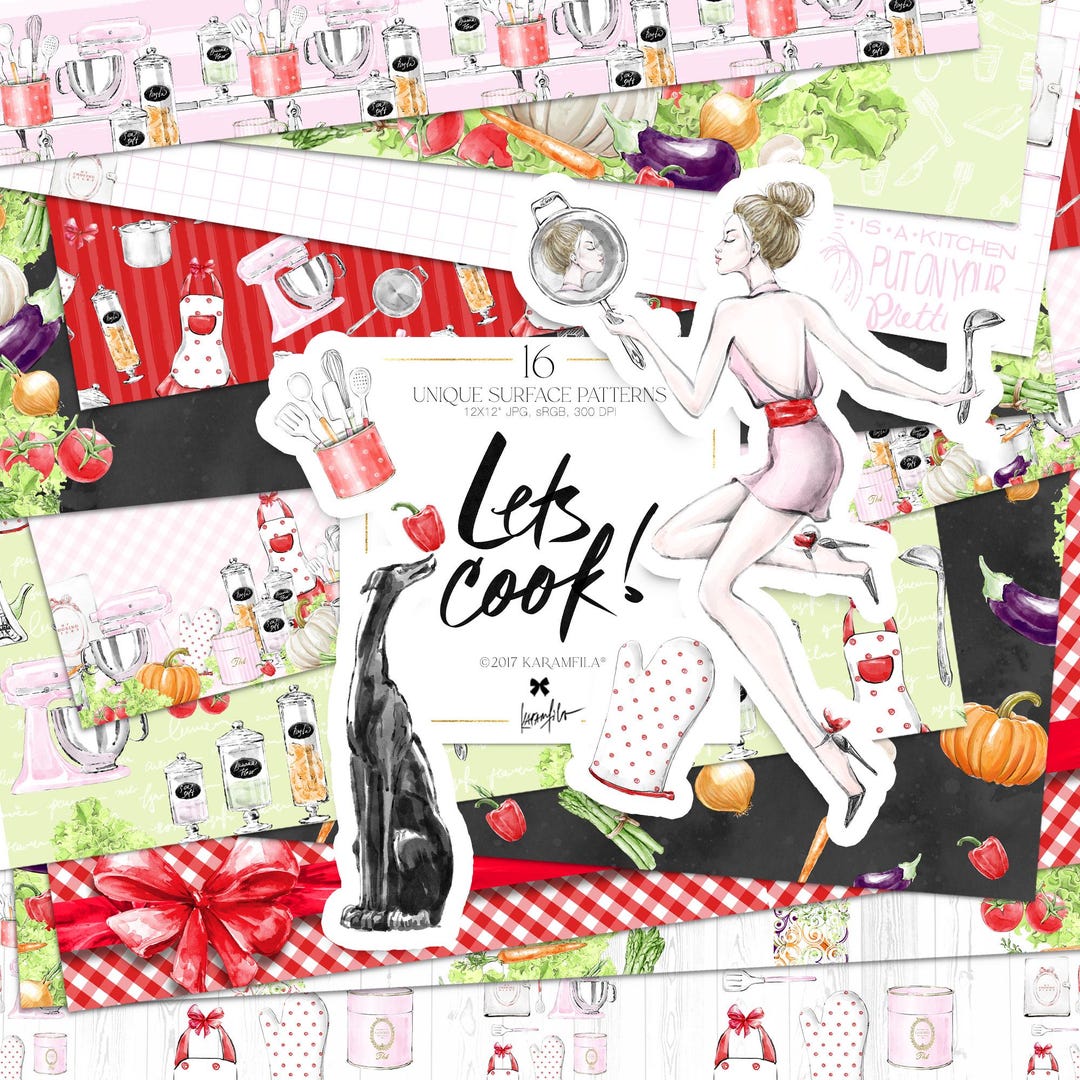 Cooking Digital Paper Pack Karamfilas Kitchen Utilities Cookbook ...
