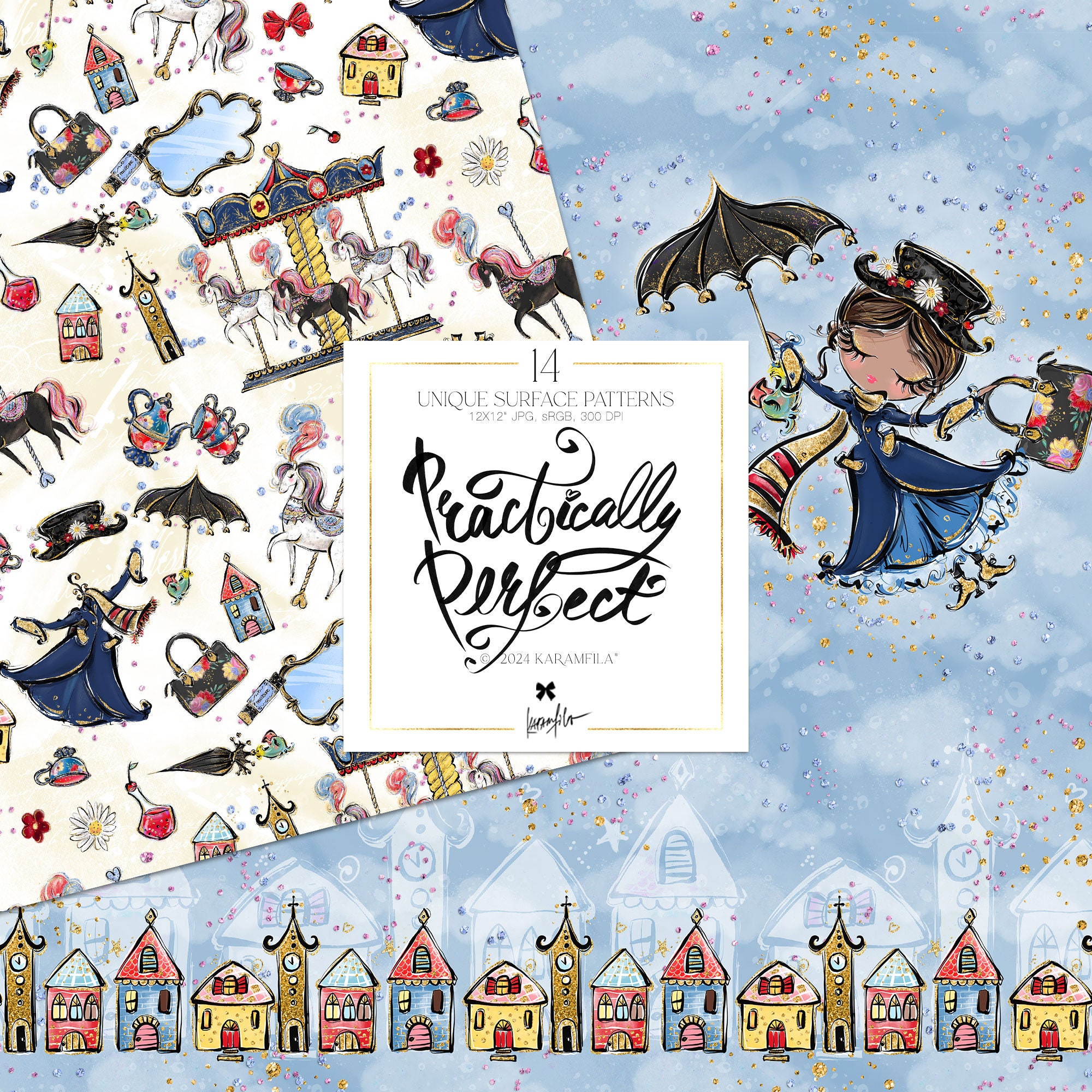 Mary Poppins Digital Paper Karamfilas Carousel Children's Character ...