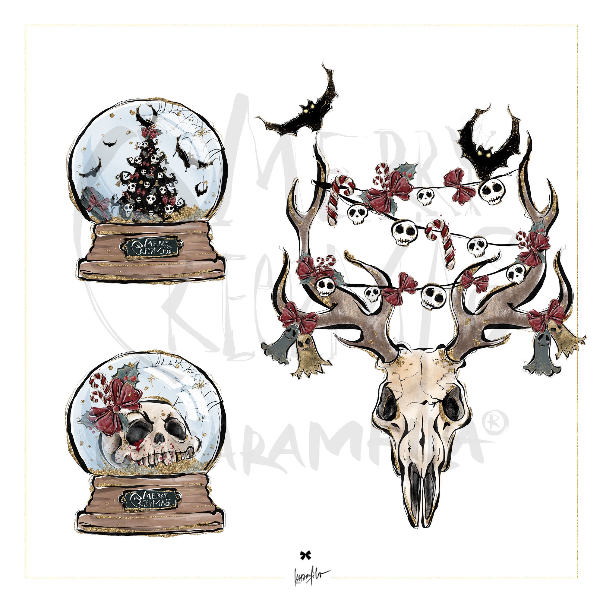 Gothic Christmas Clipart, Karamfilas Spooky Halloween Xmas Creepy Tree ...