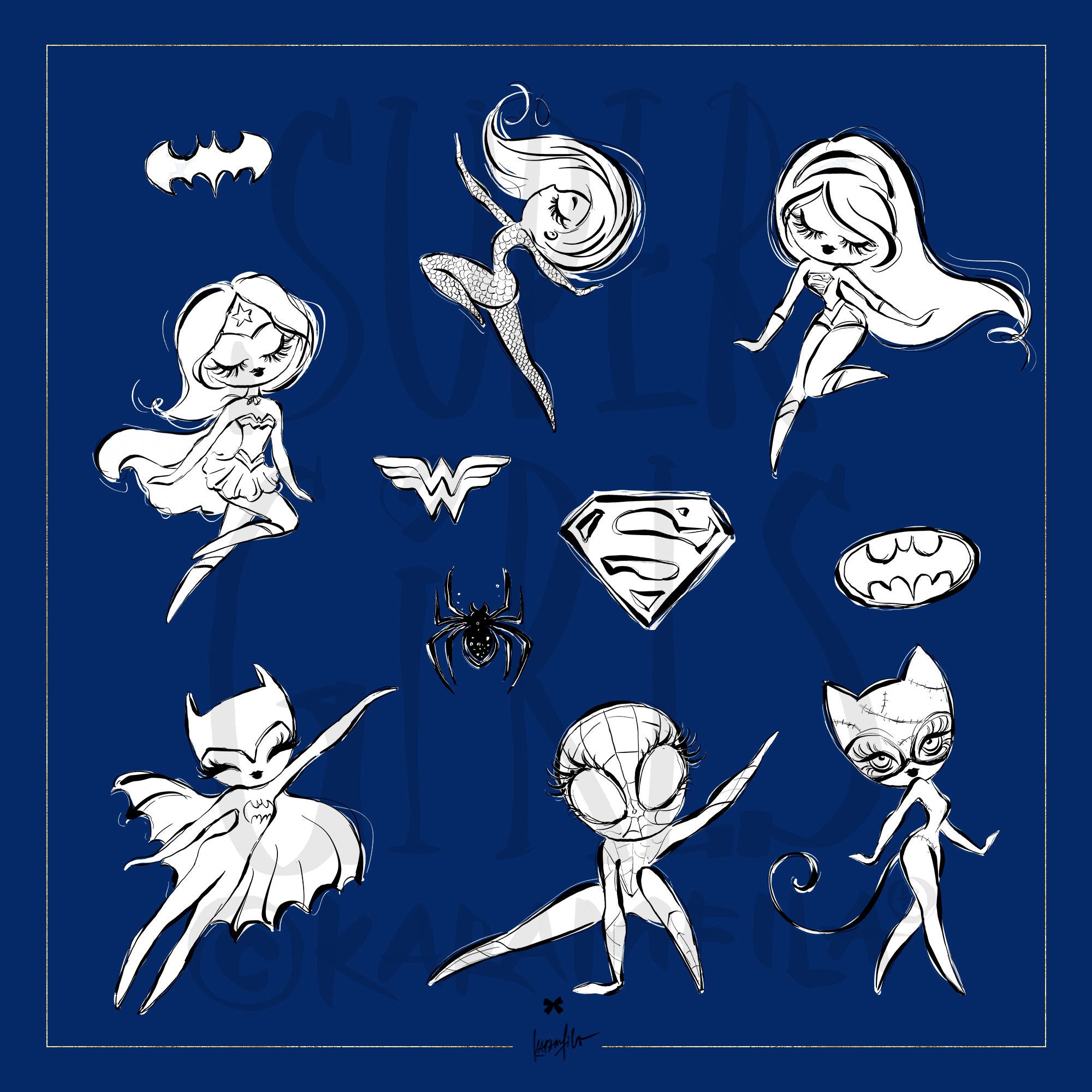 Supergirl Doodle Clipart: Cute Superhero Girls PNG (digital Download ...