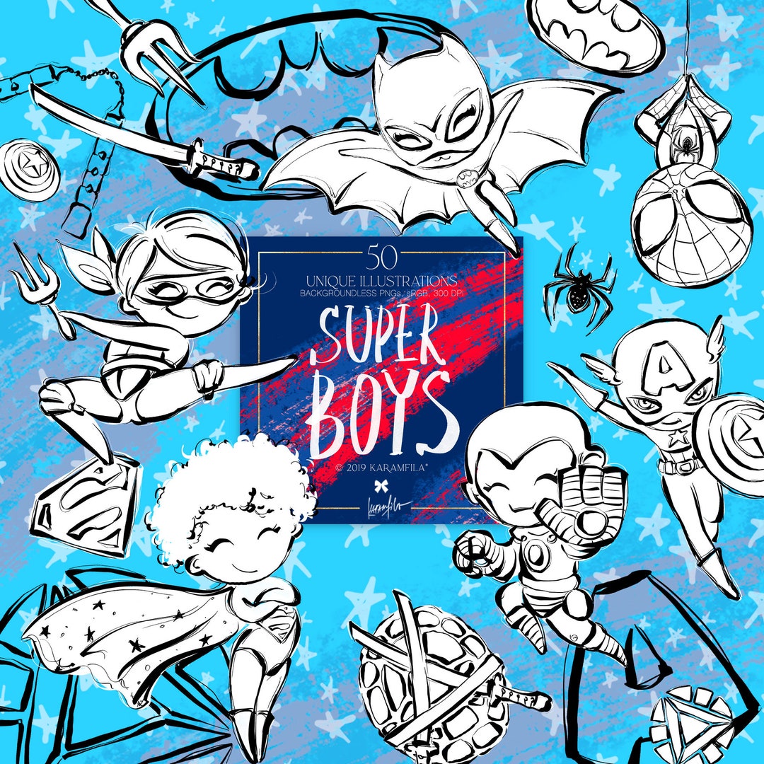 Super Hero Doodles Clipart Karamfilas Superhero Kids Planner Stickers ...
