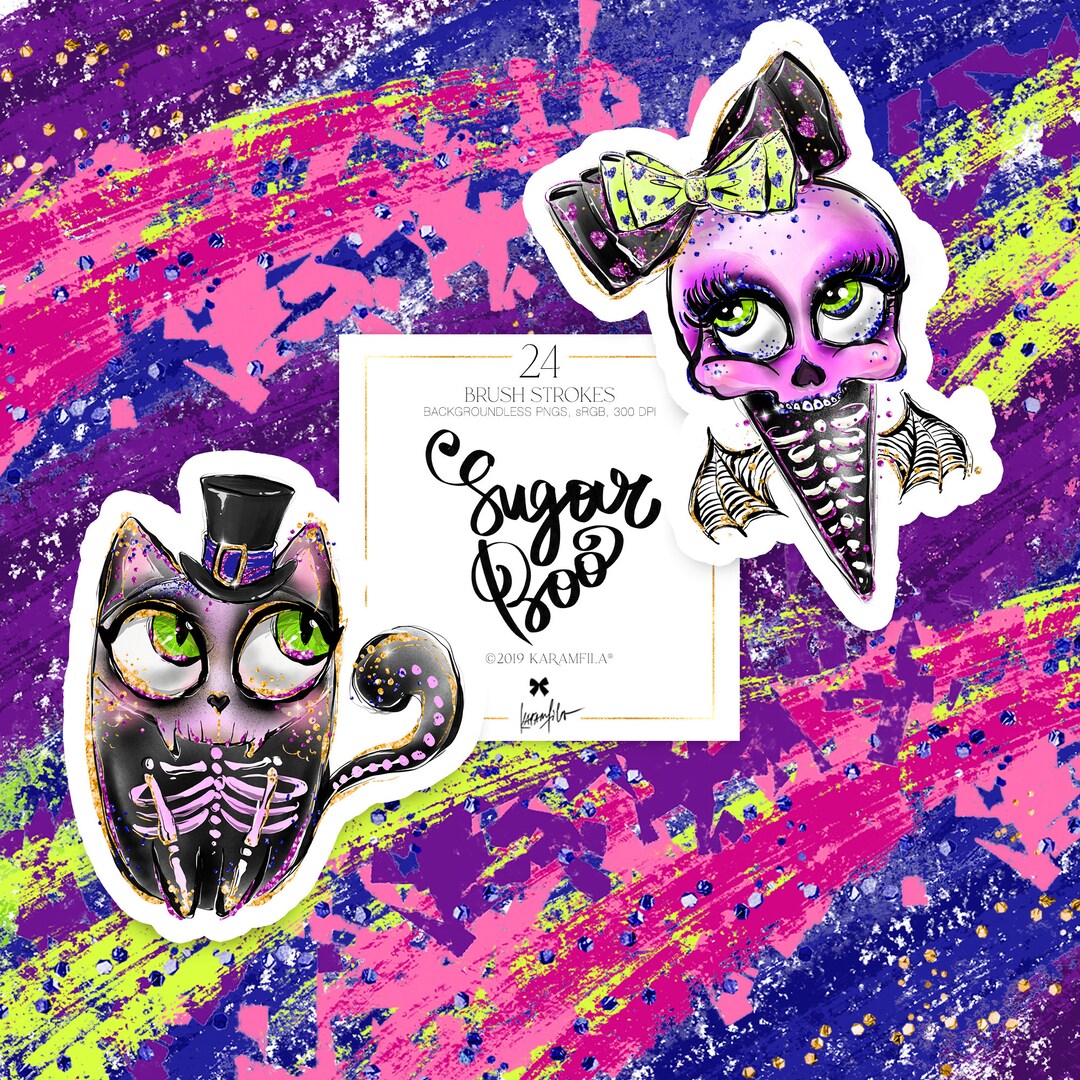 Electric Neon Brush Strokes Clipart: PNG Illustrations (digital ...