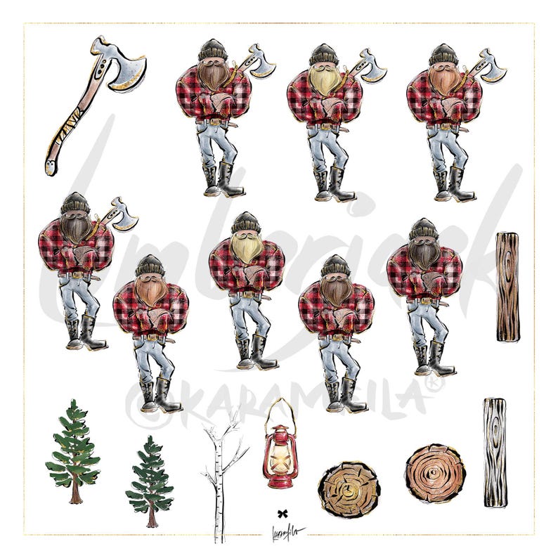 Lumberjack Clipart: Logger, Red Plaid, Trees (PNG Digital Download) - Etsy