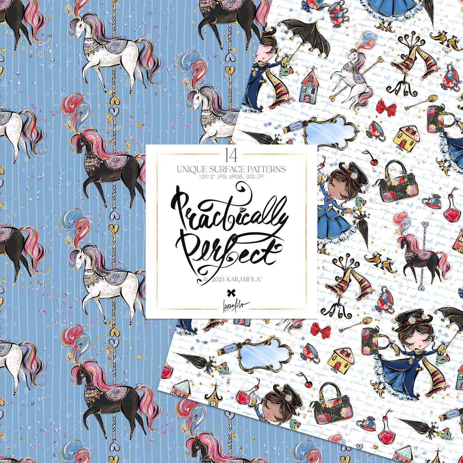Mary Poppins Digital Paper Karamfilas Carousel Children's Character ...