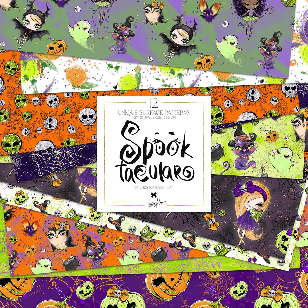 Halloween Dolls Digital Paper: Spooky Seamless Patterns (12x12", 300 ...