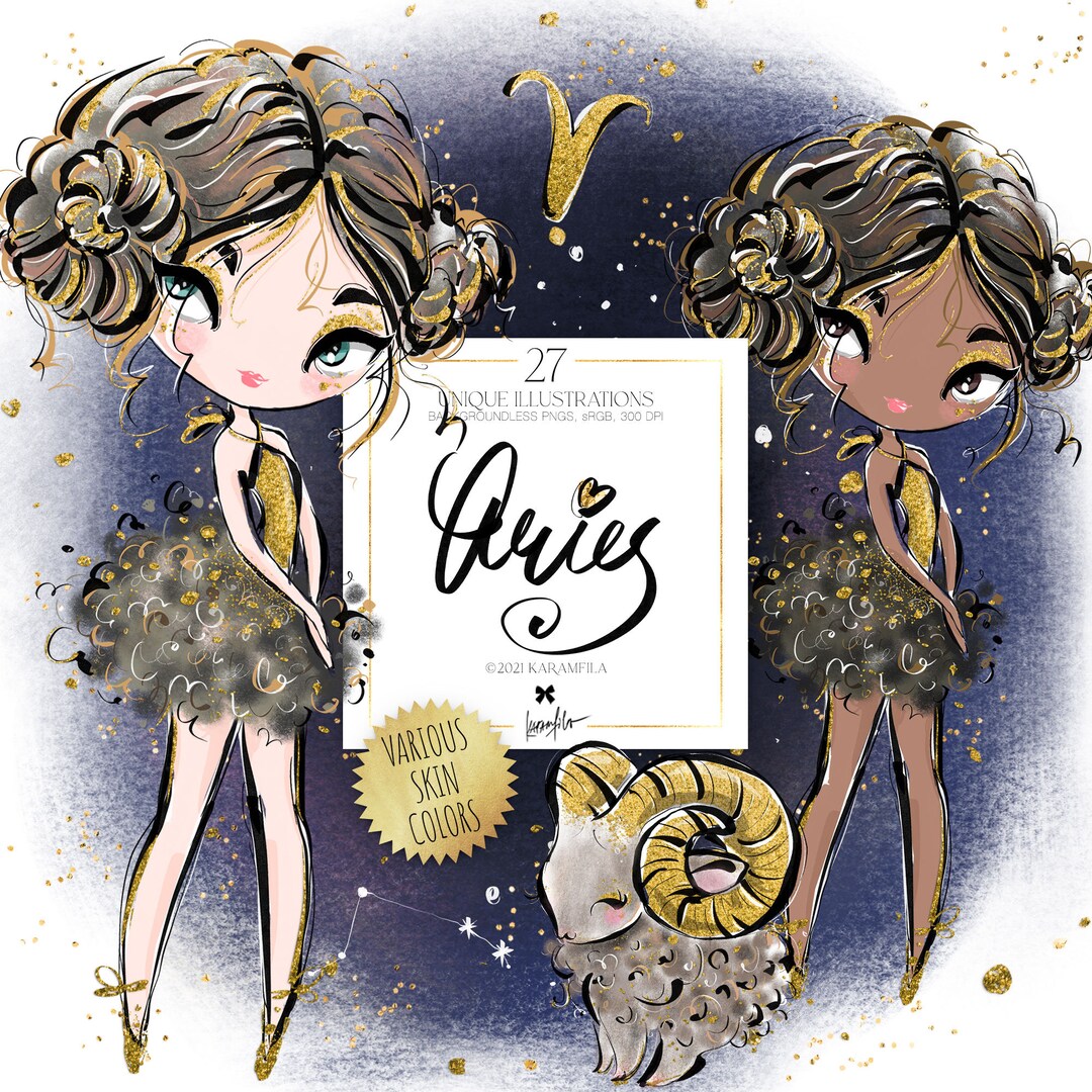 Zodiac Aries Clipart, Children's Zodiac Dolls Planner Stickers ...