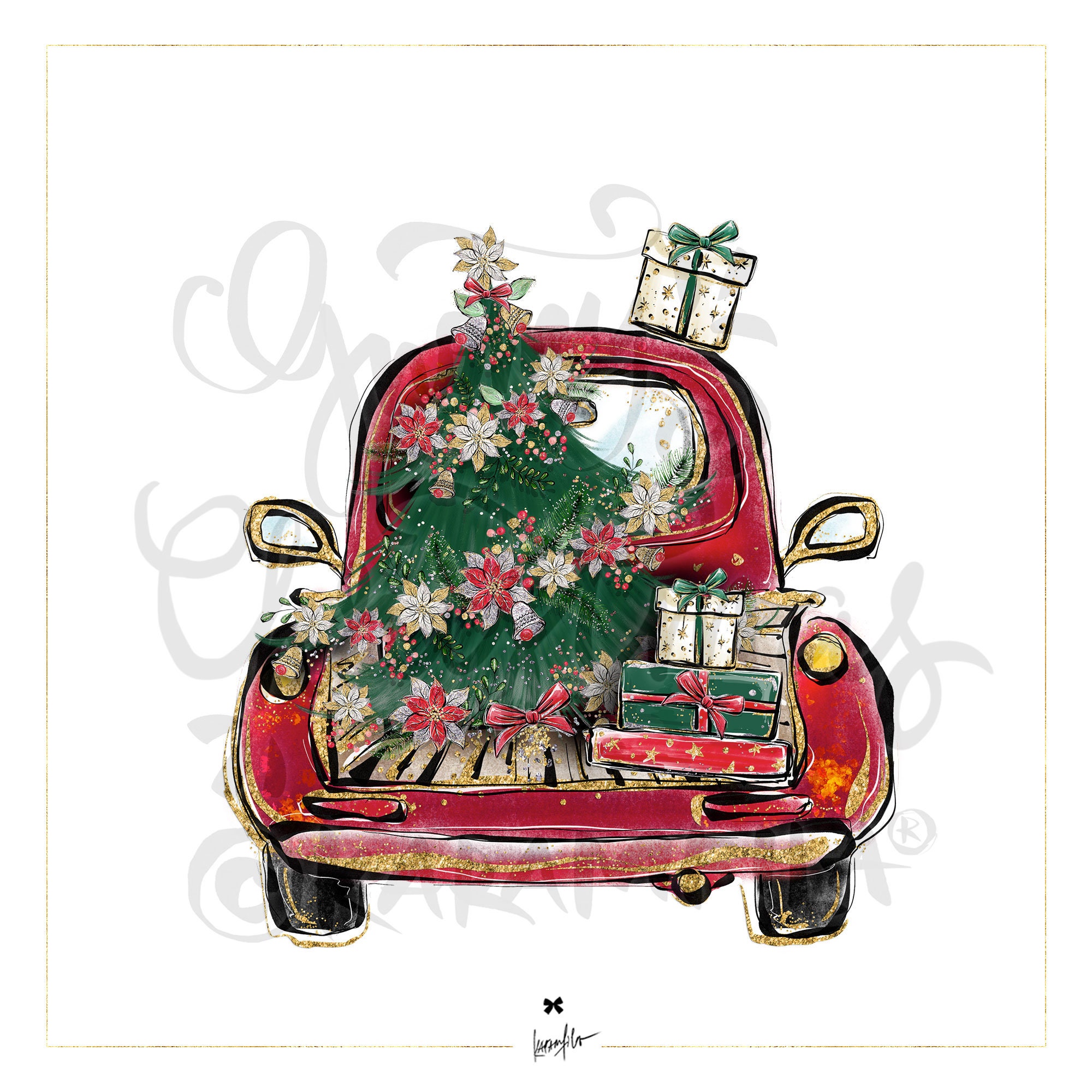 Christmas Gnomes Clipart, Karamfilas X-mas Red Truck Silver Gold ...
