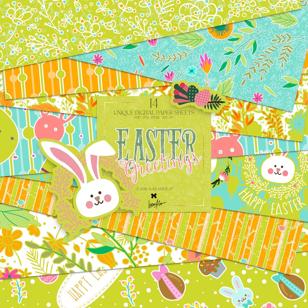 Easter Bunnies Digital Paper Pack Karamfila Baby Bunnies Eggs Hunting ...