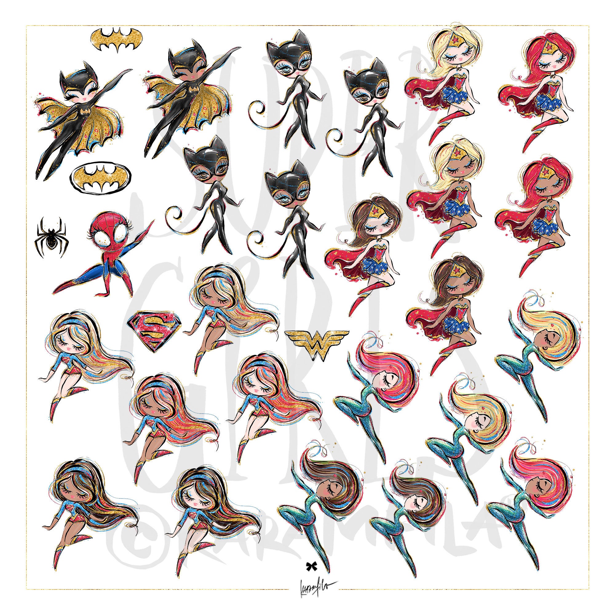 Superhero Girls Clipart: Cute Super Women Stickers (PNG) - Etsy