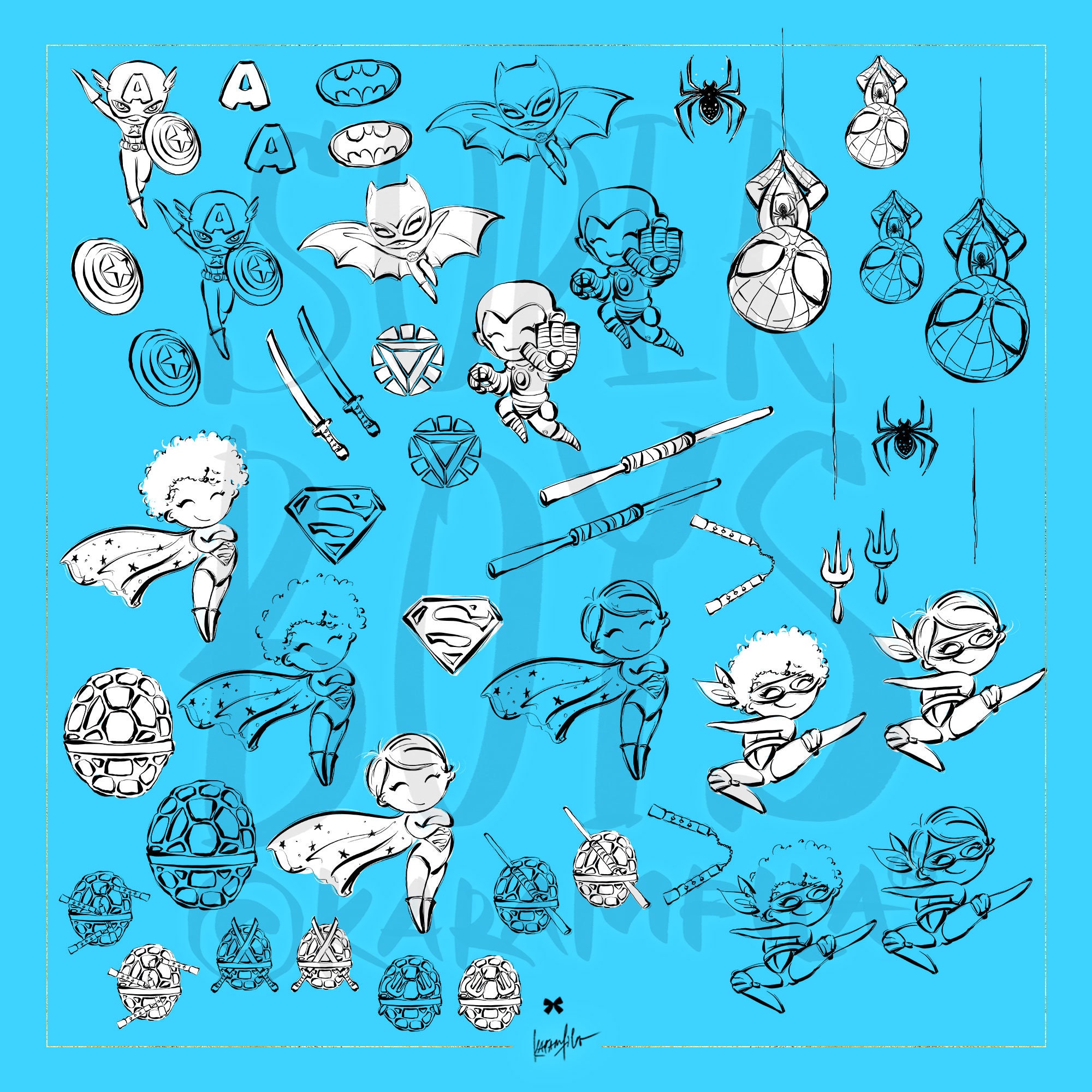 Super Hero Doodles Clipart Karamfilas Superhero Kids Planner Stickers ...
