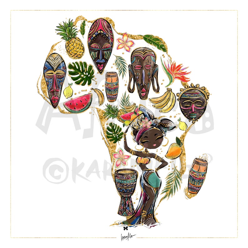African Clipart: Tribal Masks, Woman, Tropical Fruits (PNG) - Etsy
