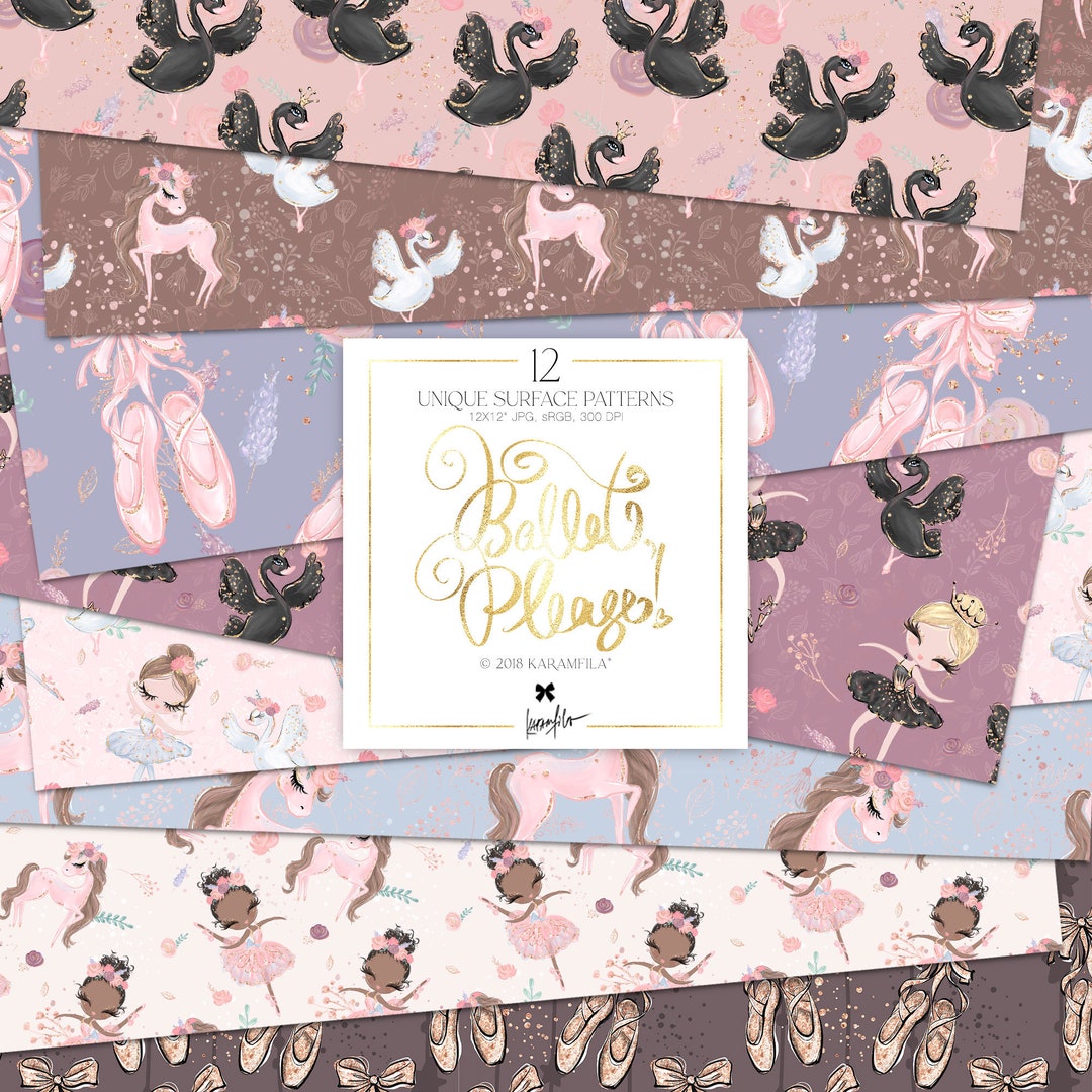 Ballerina Digital Paper, Pony Patterns, Swan Digital Paper, Ballerina ...