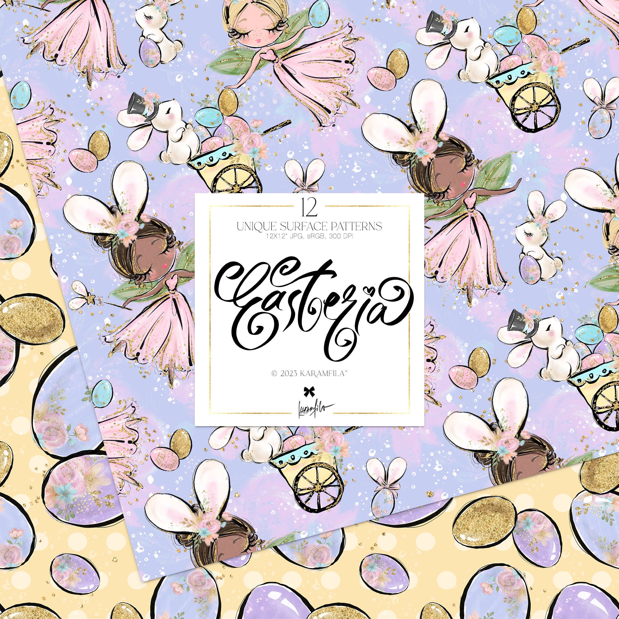 Easter Eggs Bunny Fairy Digital Paper Karamfilas Pastel Spring Flowers ...