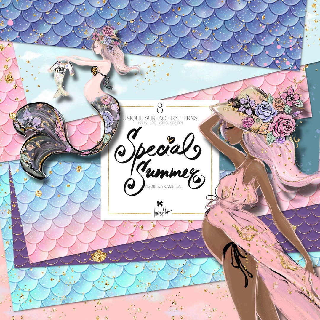 Pastel Fish Scales Digital Paper Karamfilas Glitter Confetti Patterns ...
