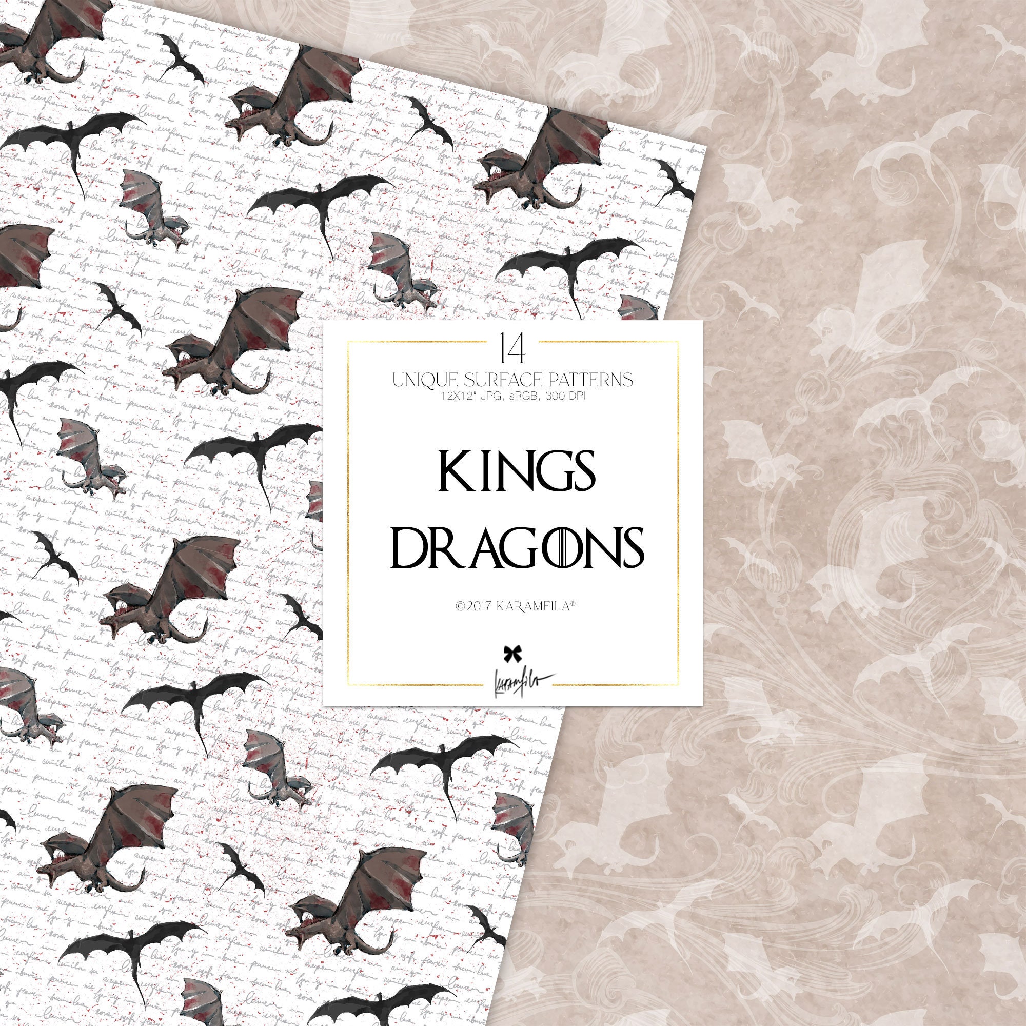 Throne Games Digital Paper Pack Karamfilas Kings Dragons Scrapbook Kit ...