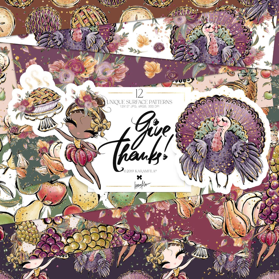 Thanksgiving Digital Paper: Fall Turkey & Pumpkin Patterns (digital ...