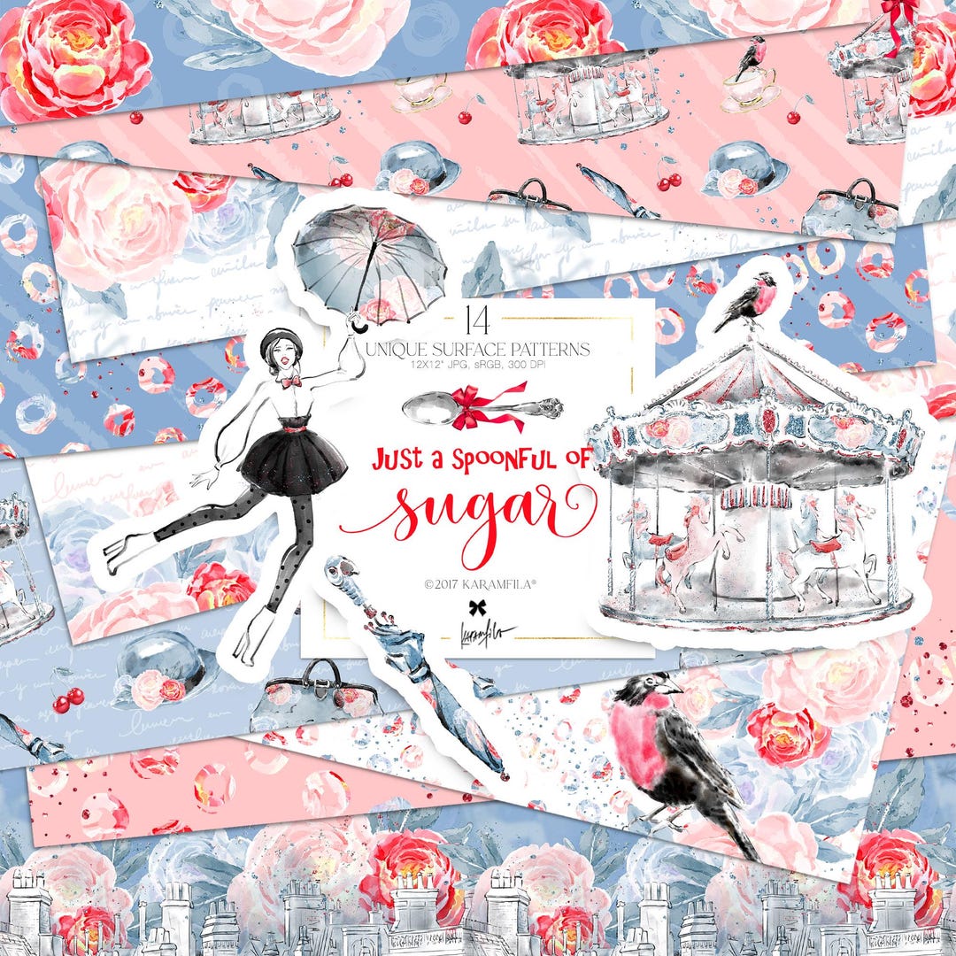 Mary Poppins Digital Paper: Carousel, Peonies, Fairytale Patterns ...