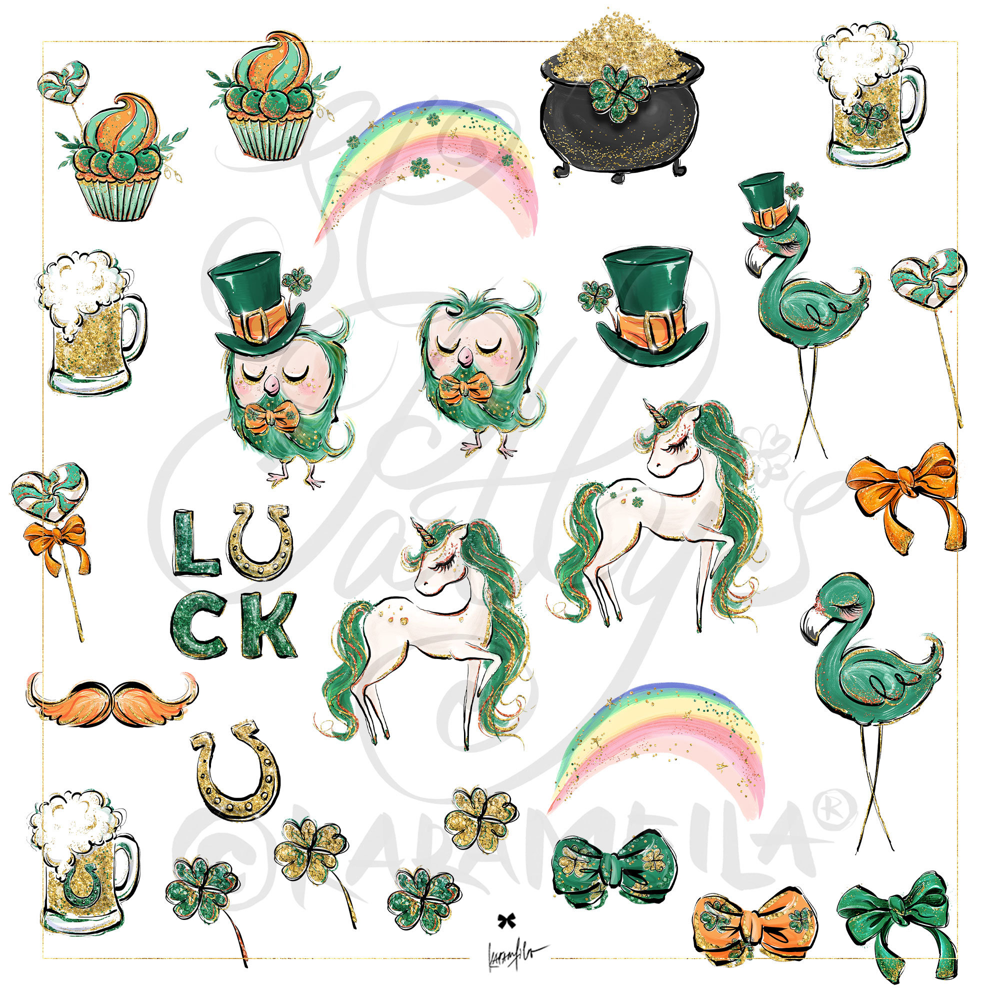 St Patrick's Day Clipart: Rainbows, Unicorns, Flamingo (PNG) - Etsy