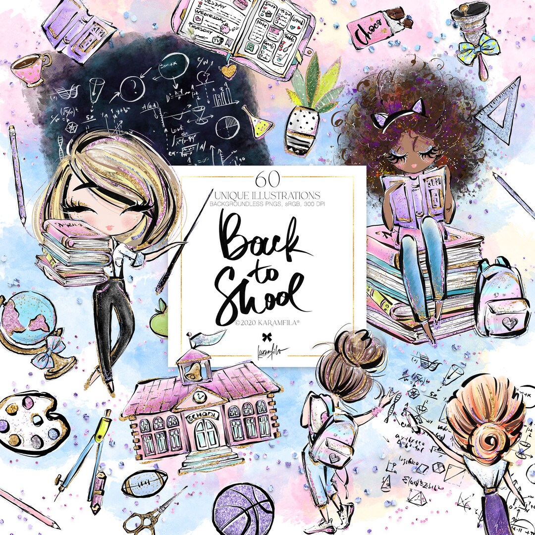 Back to School Clipart: Teacher & Student Illustrations (PNG, 300 DPI ...