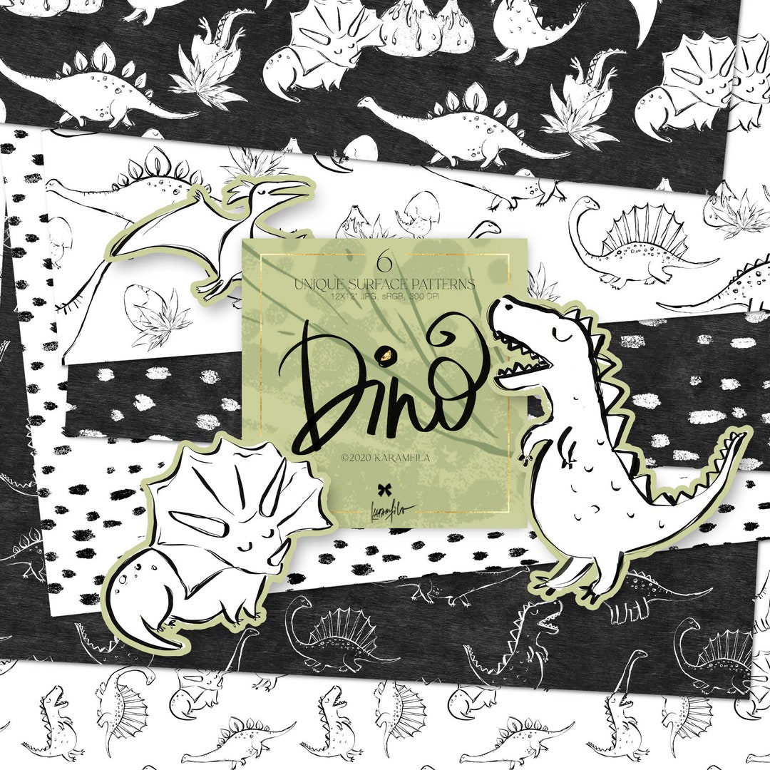 Dino Doodles Digital Paper Pack Karamfilas Baby Dinosaur Eggs Volcano T ...