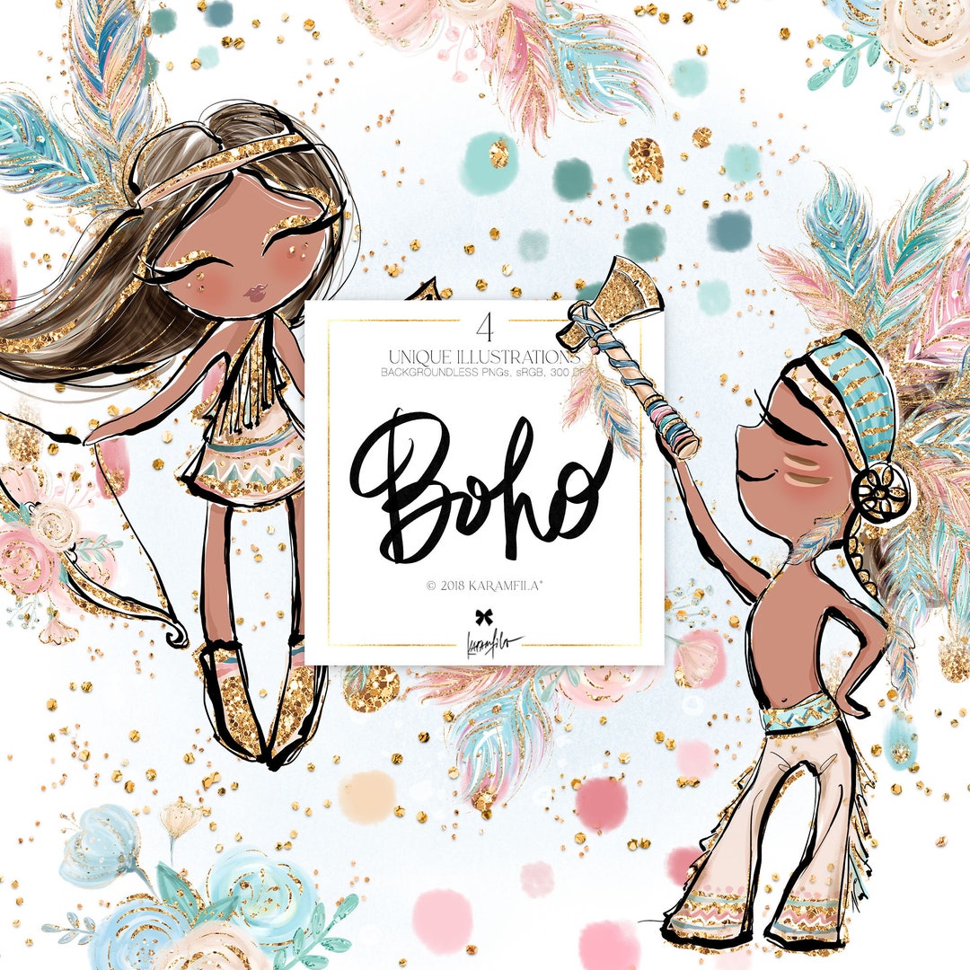 Boho Kids Clipart, Karamfilas Cute Boho Planner Dolls Clipart, Boho ...