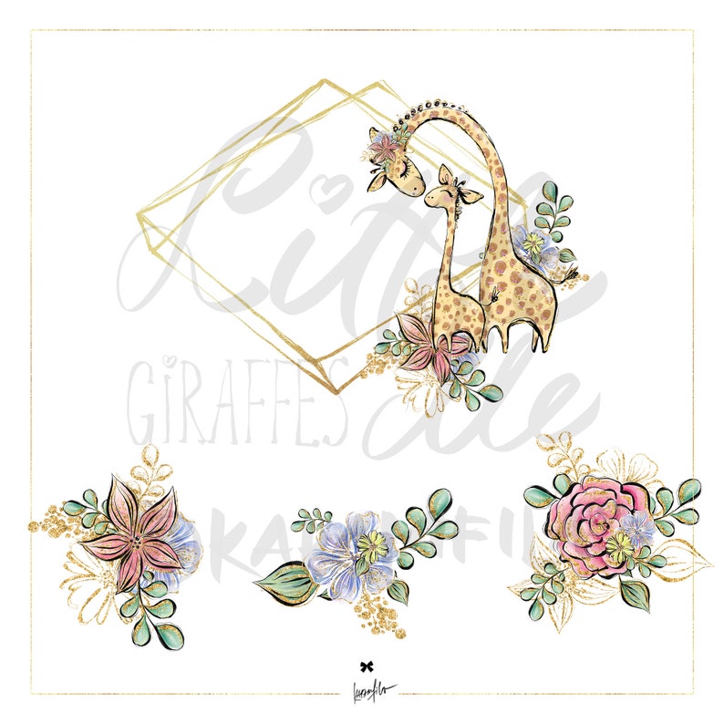 Mom and Baby Giraffes Clipart Karamfilas Pastel Whimsical Floralgold ...