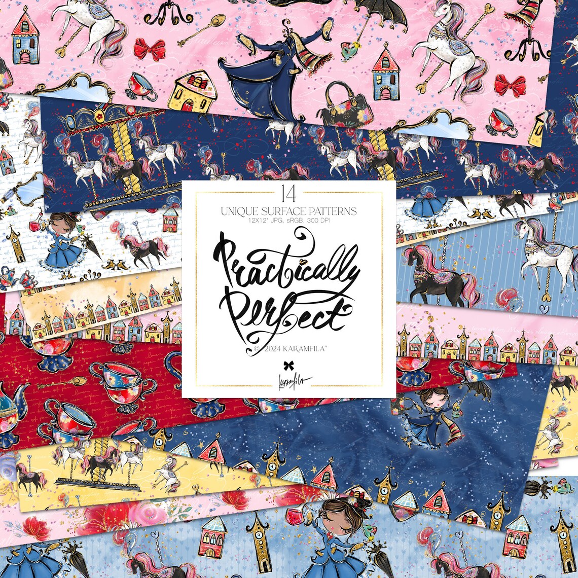 Mary Poppins Digital Paper Karamfilas Carousel Children's Character ...