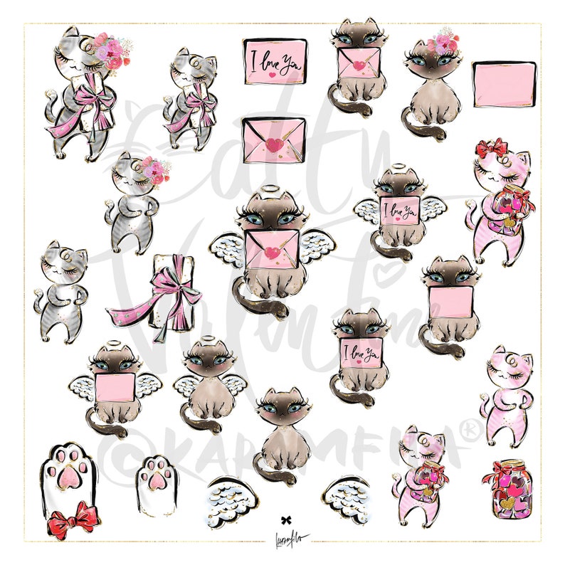 Valentine Cats Clipart Karamfilas St Valentines Day Planner Stickers Cat Lover Couples Clipart ...